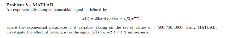 Solved An exponentially damped sinusoidal signal is defined | Chegg.com