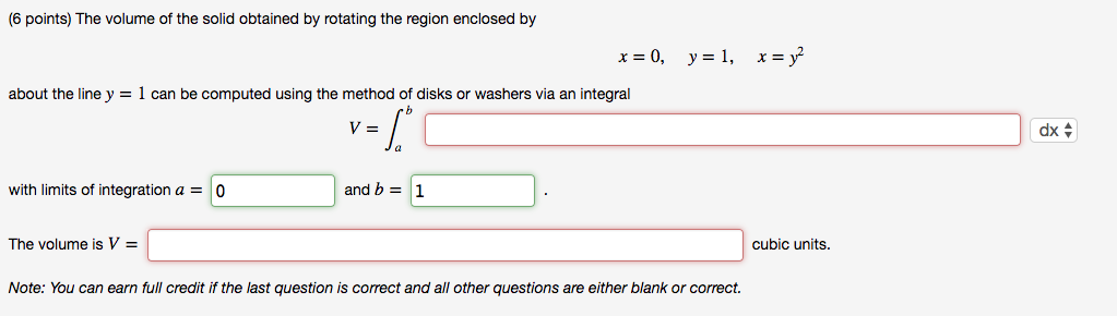 Solved The volume of the solid obtained by rotating the | Chegg.com