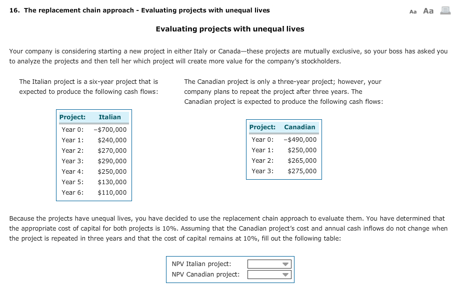 Solved 16. The replacement chain approach Evaluating | Chegg.com