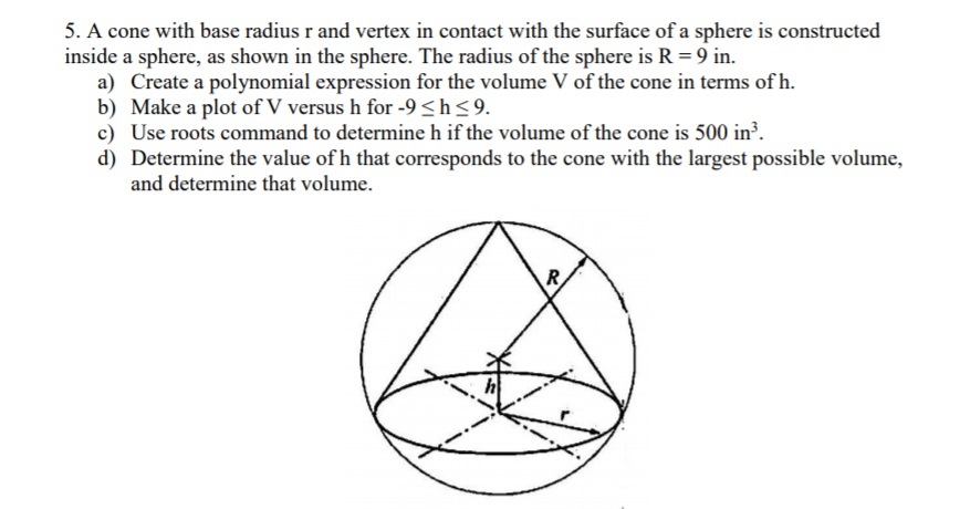 Solved 5. A cone with base radius r and vertex in contact | Chegg.com
