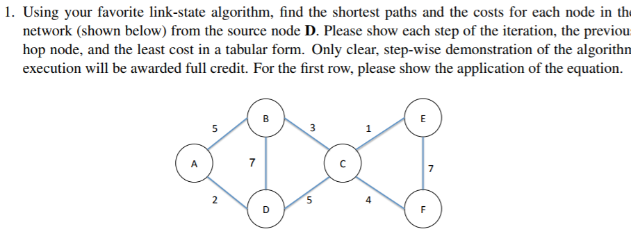 Solved 1. Using your favorite link-state algorithm, find the | Chegg.com