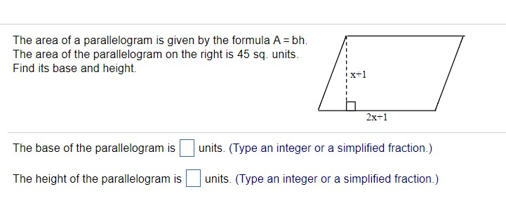 Solved The area of a parallelogram is given by the formula A | Chegg.com