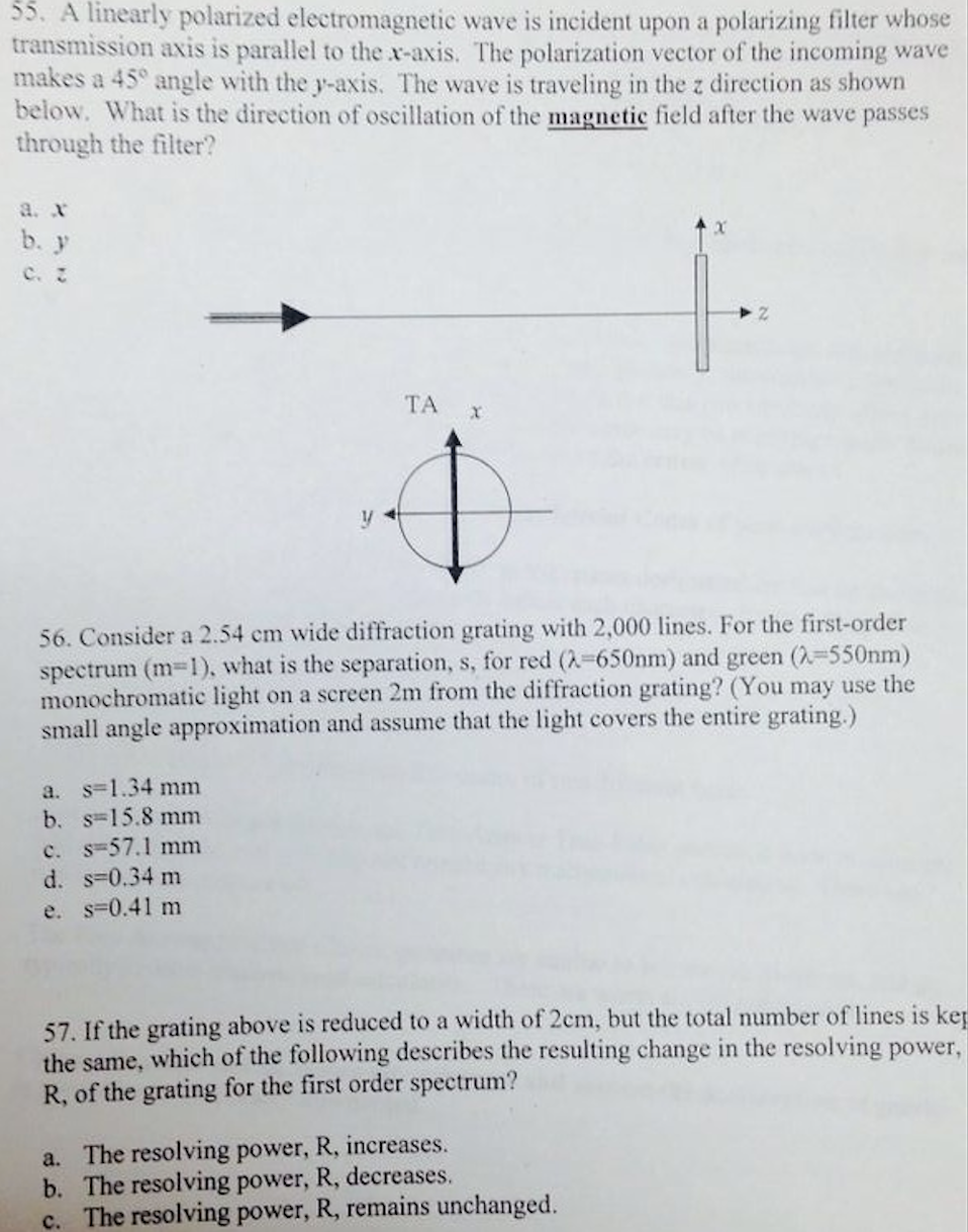 Solved Consider a 2.54 cm wide diffraction grating with | Chegg.com