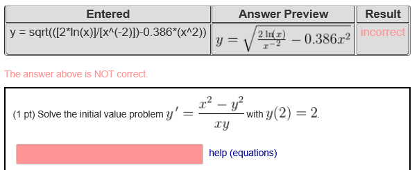 Solved Solve the initial value problem y'=(x^2-y^2)/(xy) | Chegg.com