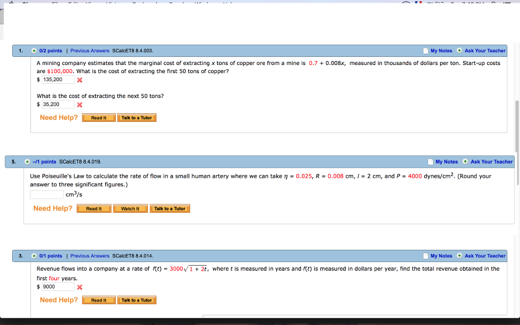 Solved 1 0/2 points | Previous Answers SCalcET8 8.4.003 My | Chegg.com