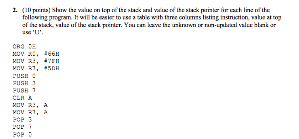 Solved 2. (10 points) Show the value on top of the stack and | Chegg.com