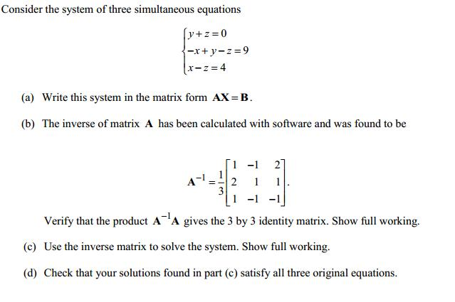 Solved Consider the system of three simultaneous equations | Chegg.com