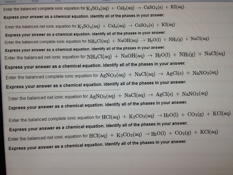 Solved Ciipboared Image Enter The Balanced Complete Ionic Chegg