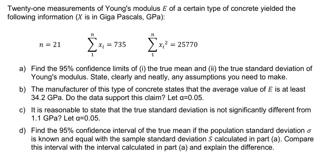 Solved Twenty-one measurements of Young's modulus E of a | Chegg.com