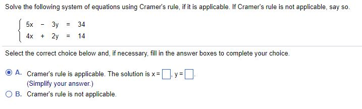 Solved Solve the following system of equations using | Chegg.com