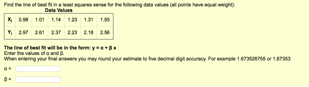 Solved Find the line of best fit in a least squares sense | Chegg.com