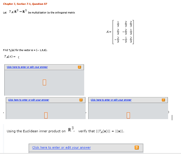 Solved Let T_A: R^3 rightarrow R^3 be multiplication by the | Chegg.com