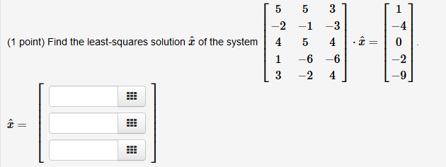 Solved 1 (1 point) Find the least-squares solution x of the | Chegg.com