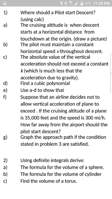 Solved Where should a Pilot start Descent? (using calc) a) | Chegg.com