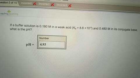 Solved If a buffer solution is 0.180 M in a weak acid (Ka = | Chegg.com