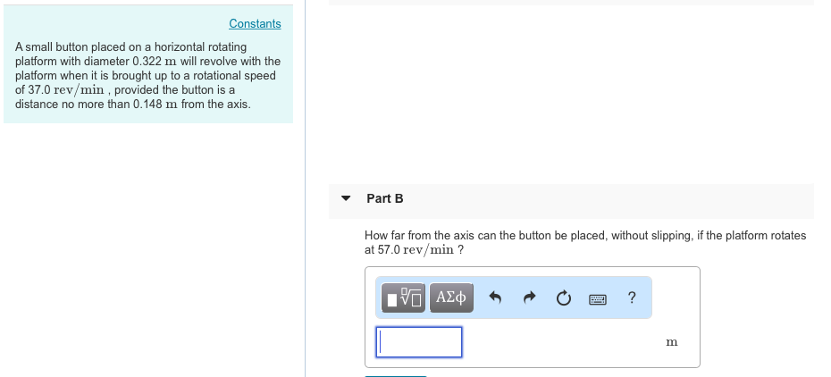 Solved tants A small button placed on a horizontal rotating | Chegg.com