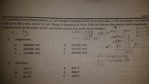 Solved On a standard coordinate system, a 7 -mu C charge is | Chegg.com
