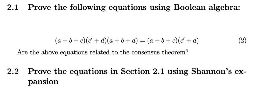 Solved Prove The Following Equations Using Boolean Algebra