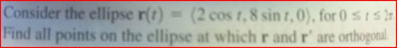 Solved Consider the ellipse r(t) = (2 cos t,8 sin t,0), for | Chegg.com