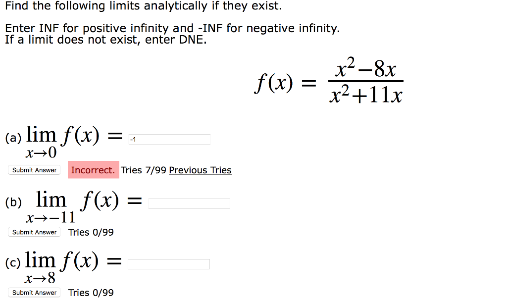 Solved Find the following limits analytically if they exist. | Chegg.com