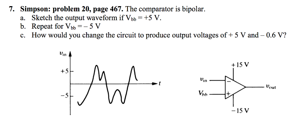 Solved The Comparator Is Bipolar A Sketch The Output 