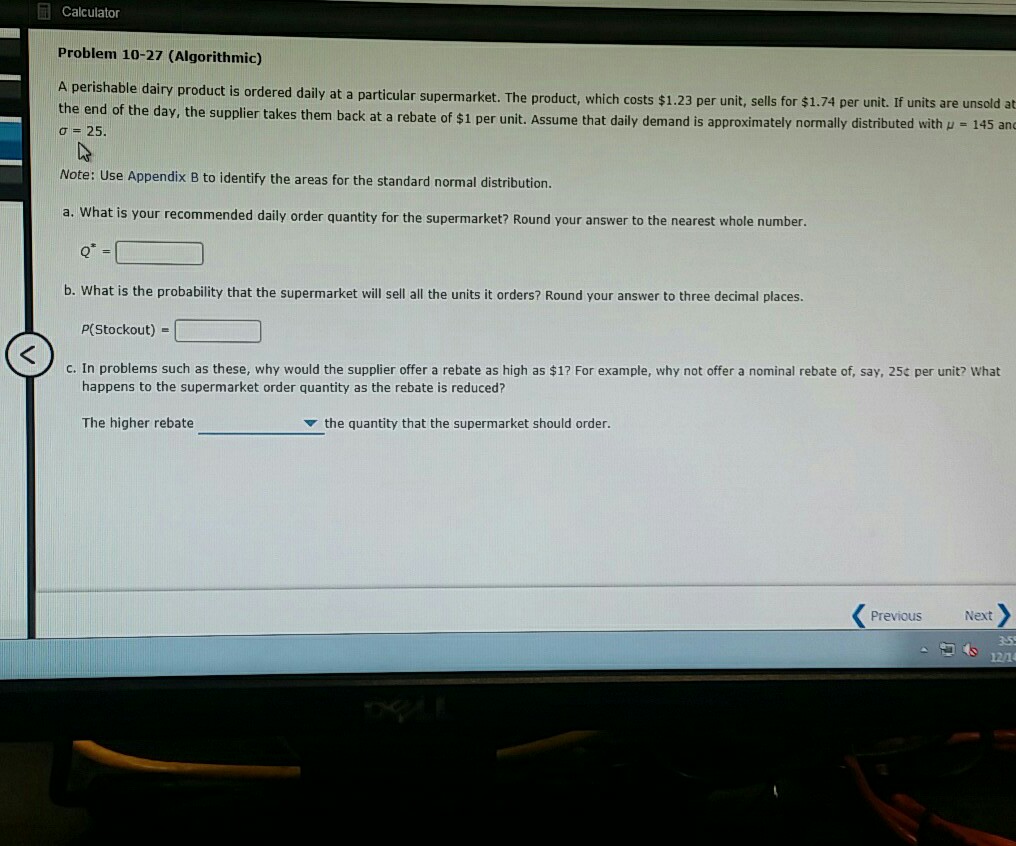 Solved Calculator Problem 10-27 (Algorithmic) A perishable | Chegg.com