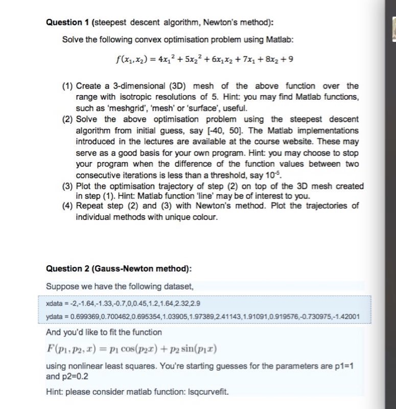Question 1 Steepest Descent Algorithm Newton S