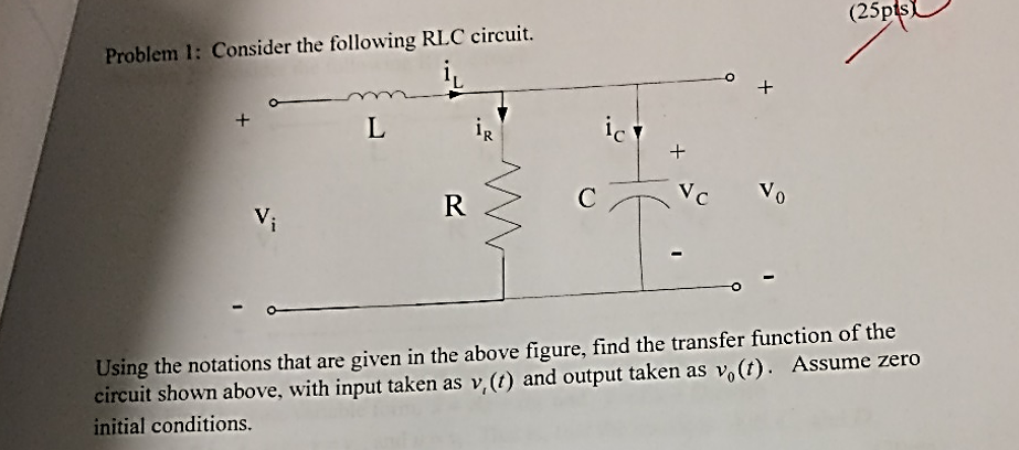 Solved Problem 1: Consider the following RLC circuit. (25pts | Chegg.com Solved Problem 1: Consider the following RLC circuit. (25pts | Chegg.com
