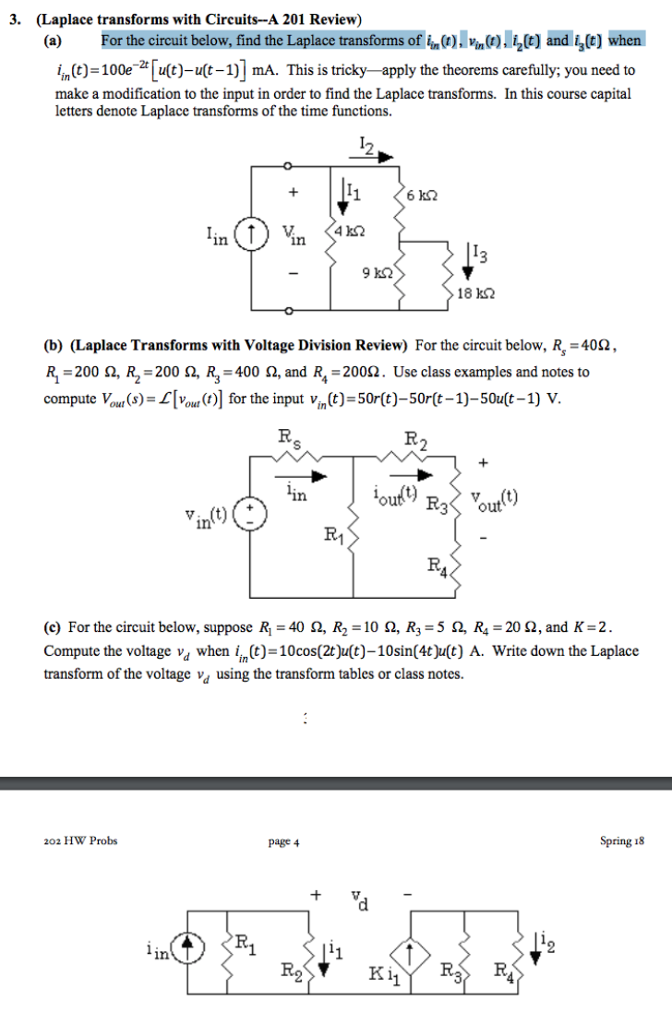 Solved 3. (Laplace transforms with Circuits--A 201 Review) | Chegg.com