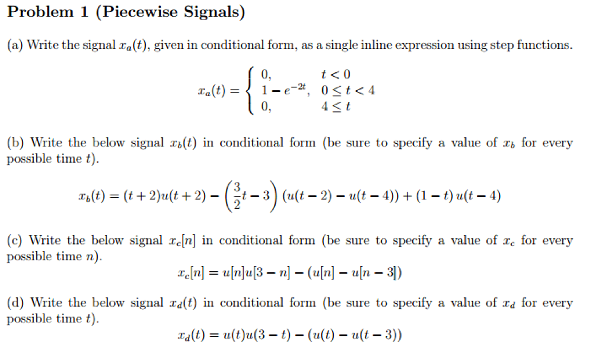 Solved Problem 1 (Piecewise Signals (a) Write the signal | Chegg.com