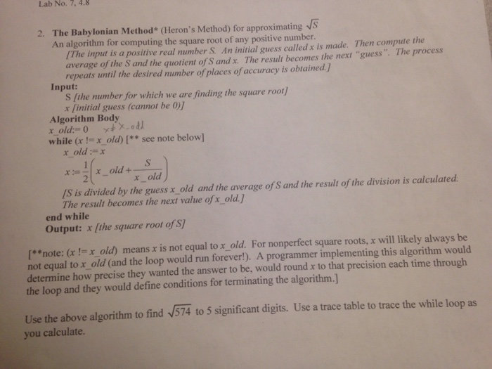 Solved The Babylonian Method* (Heron's Method) for | Chegg.com
