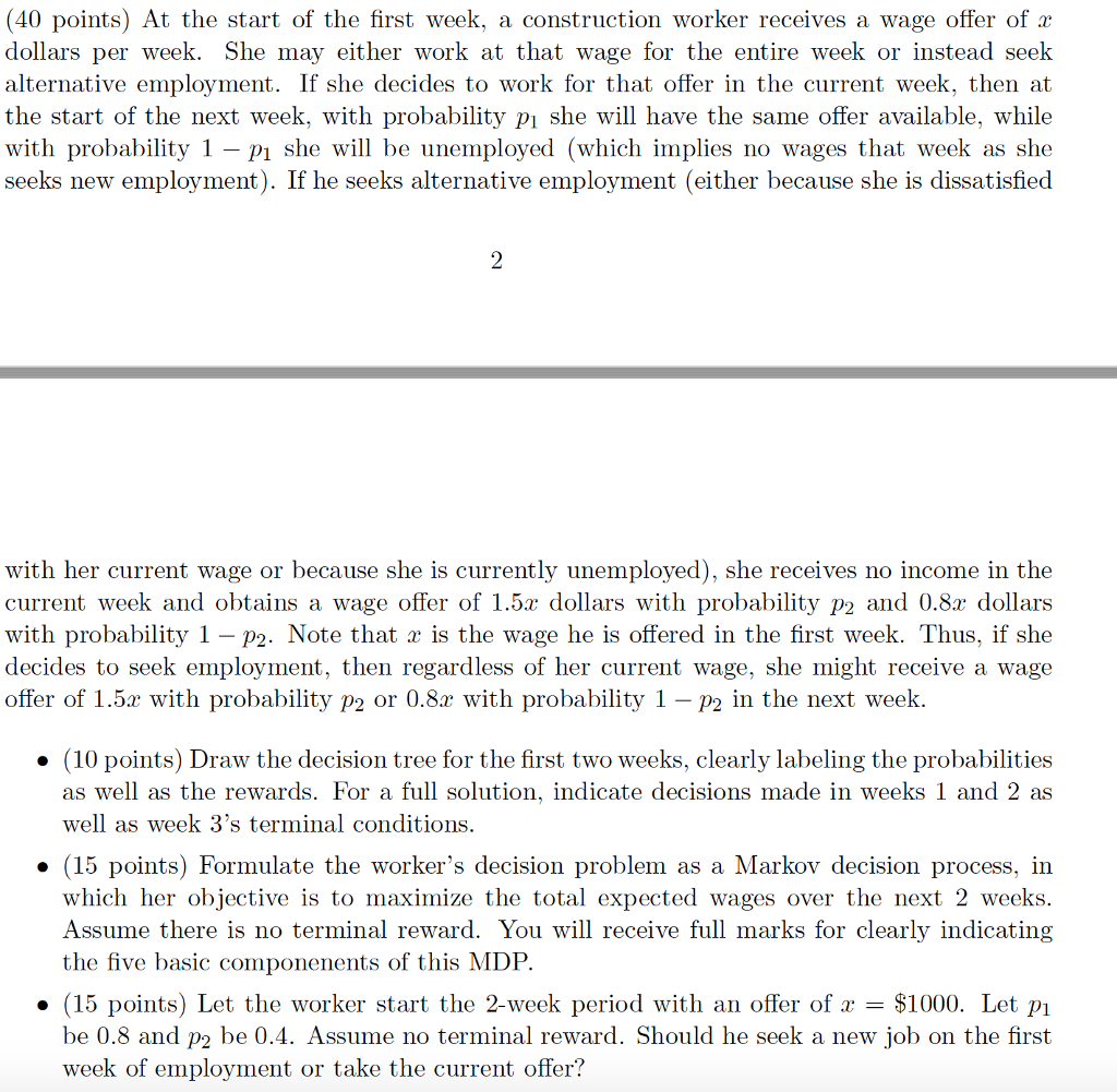 Solved (40 points) At the start of the first week, a | Chegg.com