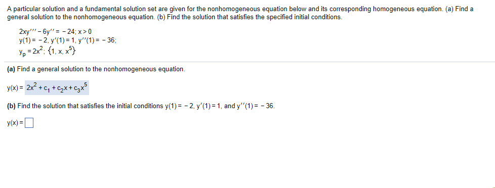 Solved A particular solution and a fundamental solution set | Chegg.com