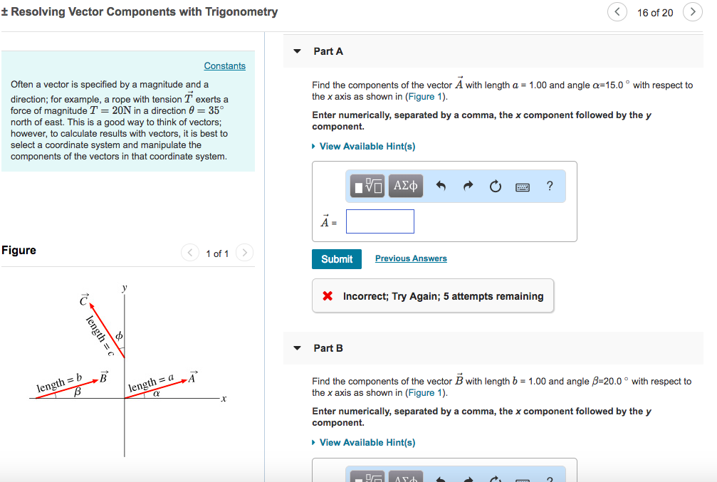 Solved Resolving Vector Components with Trigonometry 16 of | Chegg.com