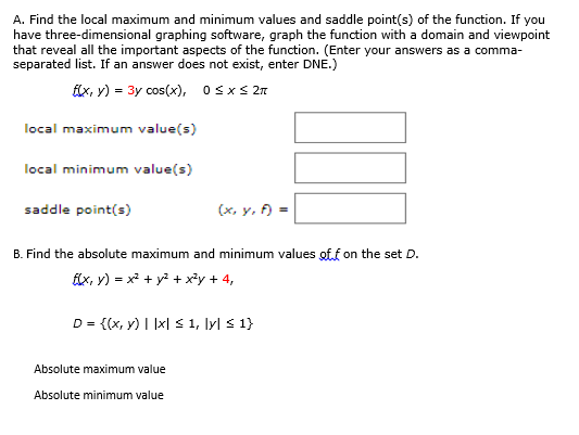 Solved A. Find the local maximum and minimum values and | Chegg.com