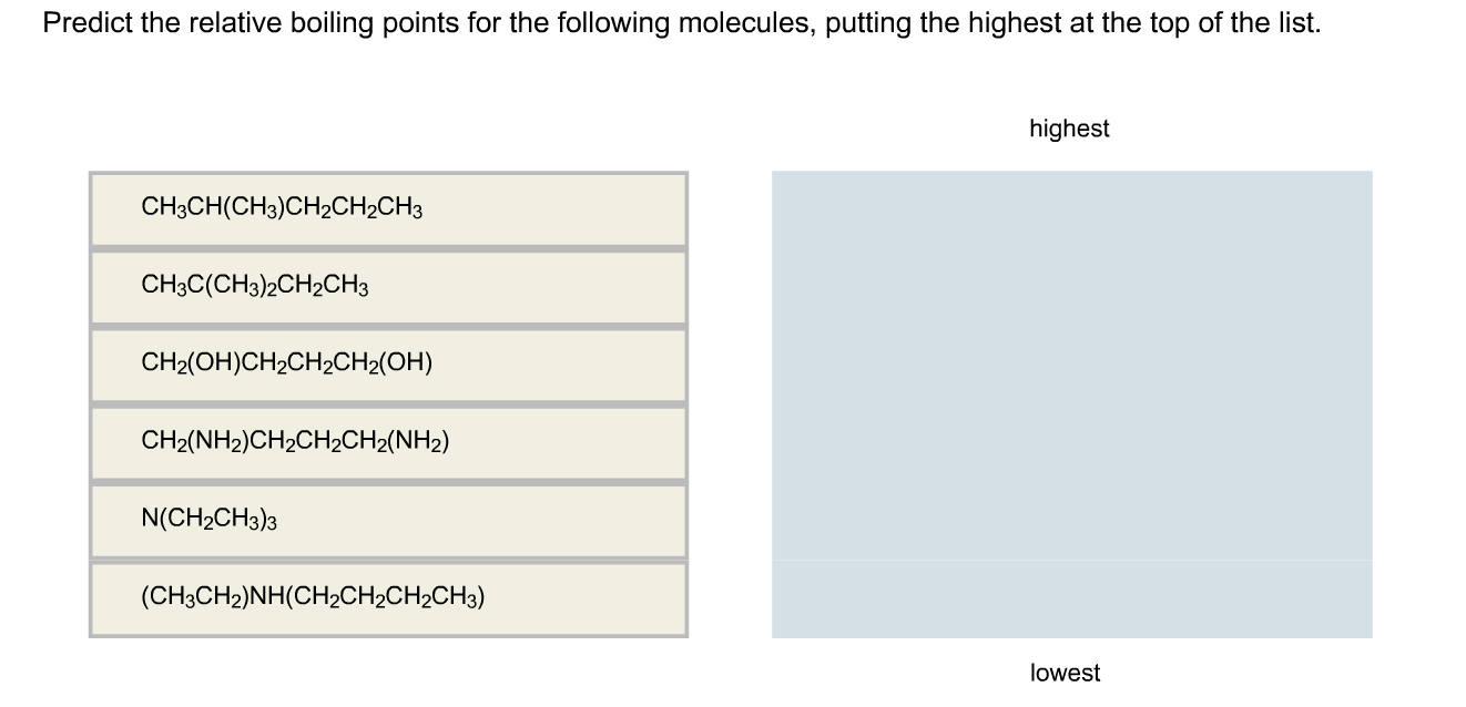 Solved Predict the relative boiling points for the following | Chegg.com