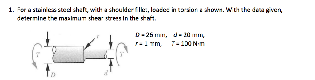 Solved 1. For a stainless steel shaft, with a shoulder | Chegg.com