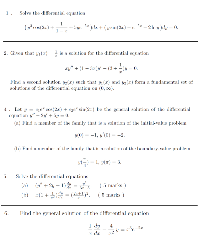 Solved 1 Solve the differential equation 2. Given that () is | Chegg.com