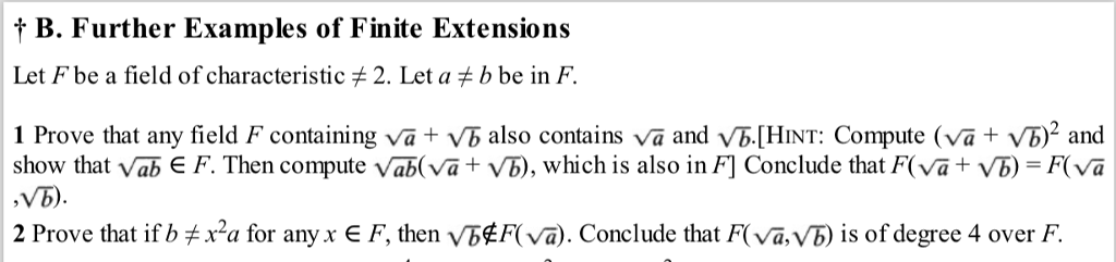 Solved t B. Further Examples of Finite Extensions Let F be a | Chegg.com