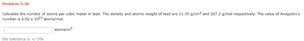 Solved Problem 5.30 Calculate the number of atoms per cubic | Chegg.com