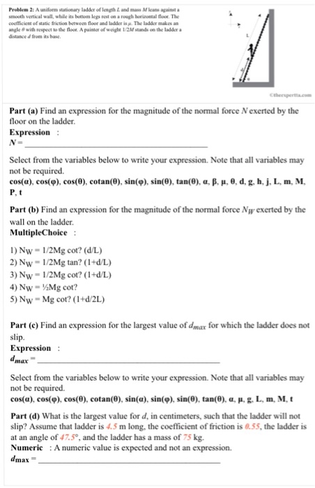 A uniform stationary ladder of length of length L and | Chegg.com