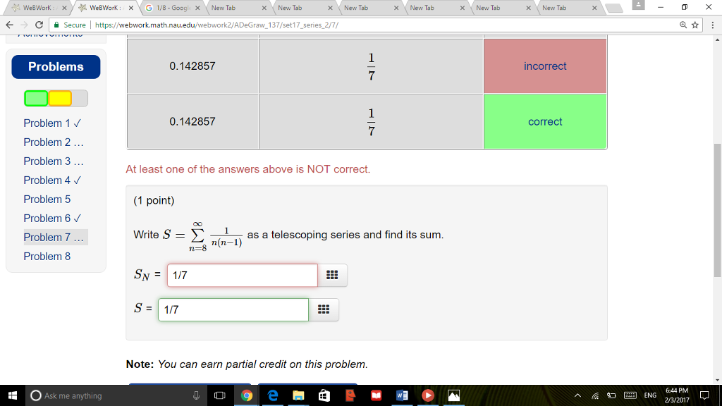 Solved WeBWork We BWork G 1/8 Goo New Tab X C Secure h | Chegg.com