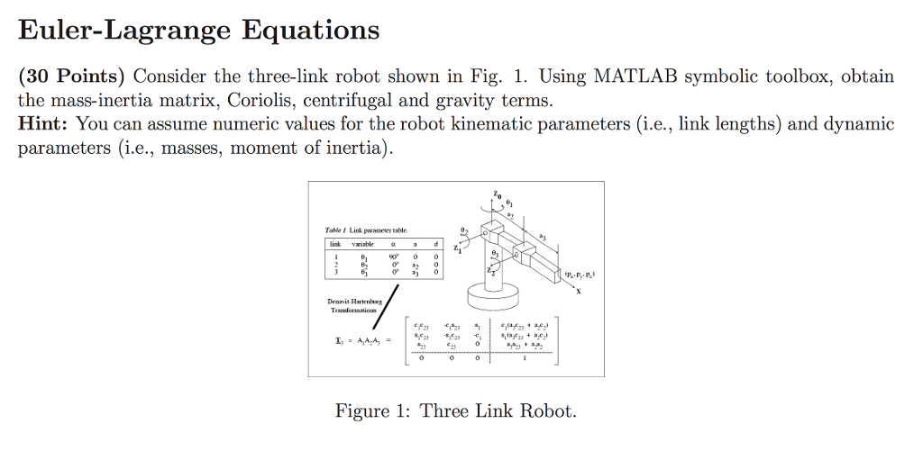 Solved Consider the three-link robot shown in Fig. 1. Using | Chegg.com
