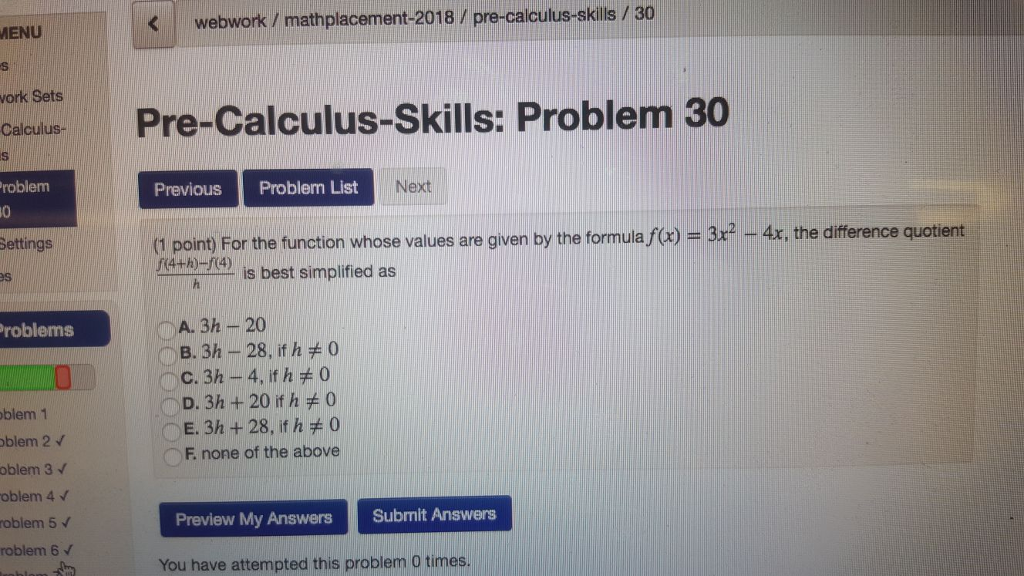 Solved K webwork / mathplacement-2018 / pre-calculus-skills | Chegg.com