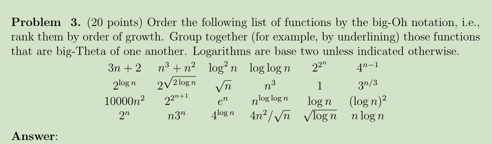 Solved Problem 3. (20 points) Order the following list of | Chegg.com