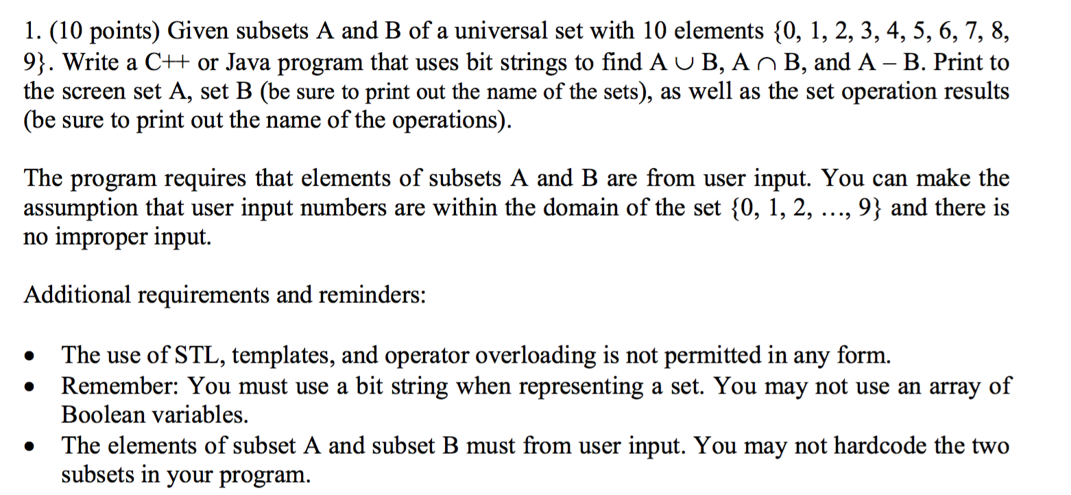 Solved 1· (10 points) Given subsets A and B of a universal | Chegg.com