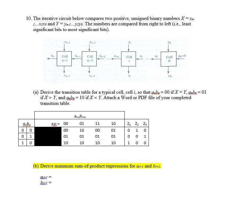 Solved 10. The iterative circuit below compares two | Chegg.com