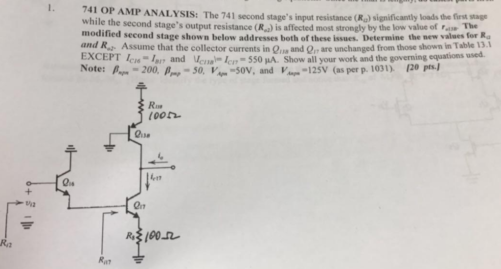 Solved 1. 741 OP AMP ANALYSIS: The 741 second stage's input | Chegg.com