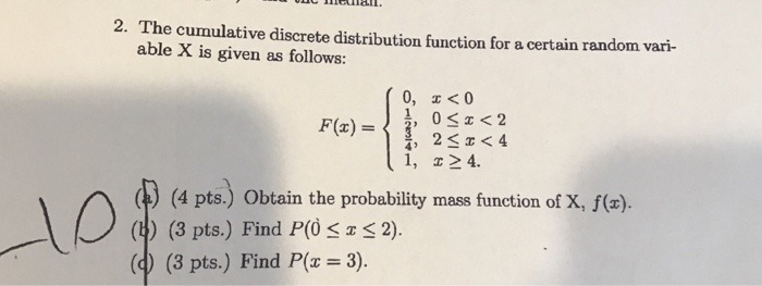 Solved The cumulative discrete distribution function for a | Chegg.com