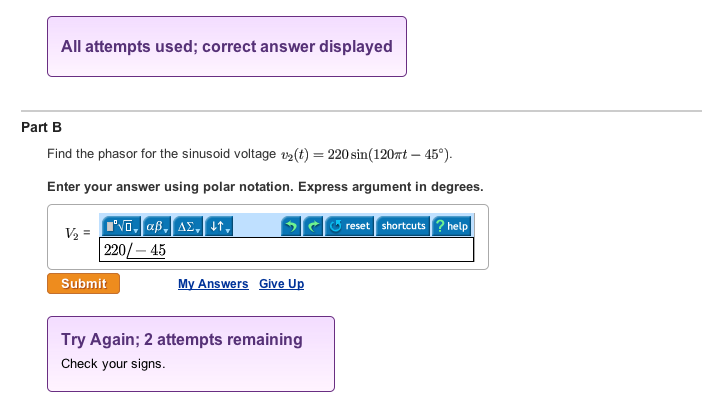 Solved Find the phasor for the sinusoid voltage v2(t) = | Chegg.com